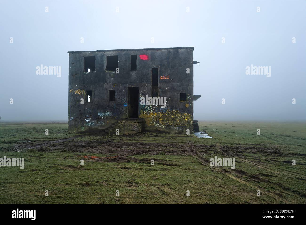 The abandoned historic remains of the old control tower on the disused ...
