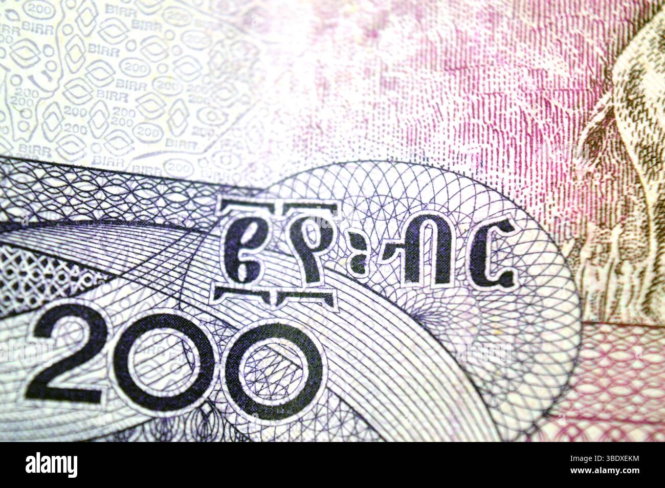 Details from the reverse side of 200 ETB two hundred Ethiopian Birr ...