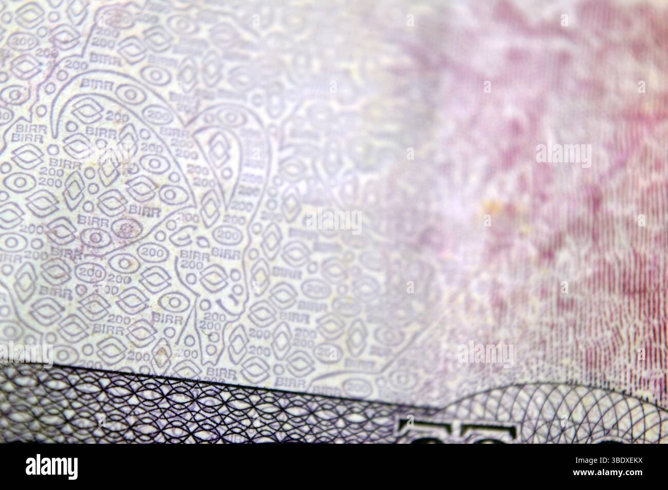 Details from the reverse side of 200 ETB two hundred Ethiopian Birr ...