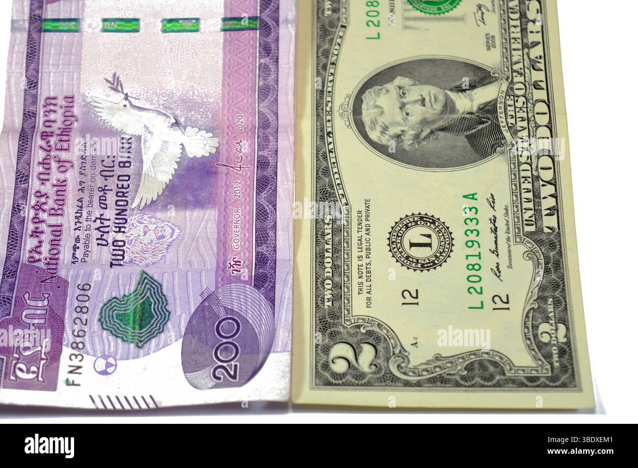 obverse sides of 200 ETB two hundred Ethiopian Birr cash money bill ...