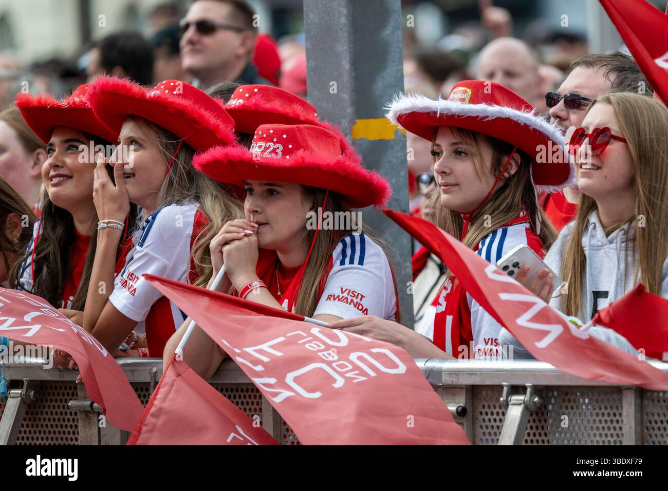 London, UK. 26 May 2025. Fans outside the Emirates Stadium await the ...