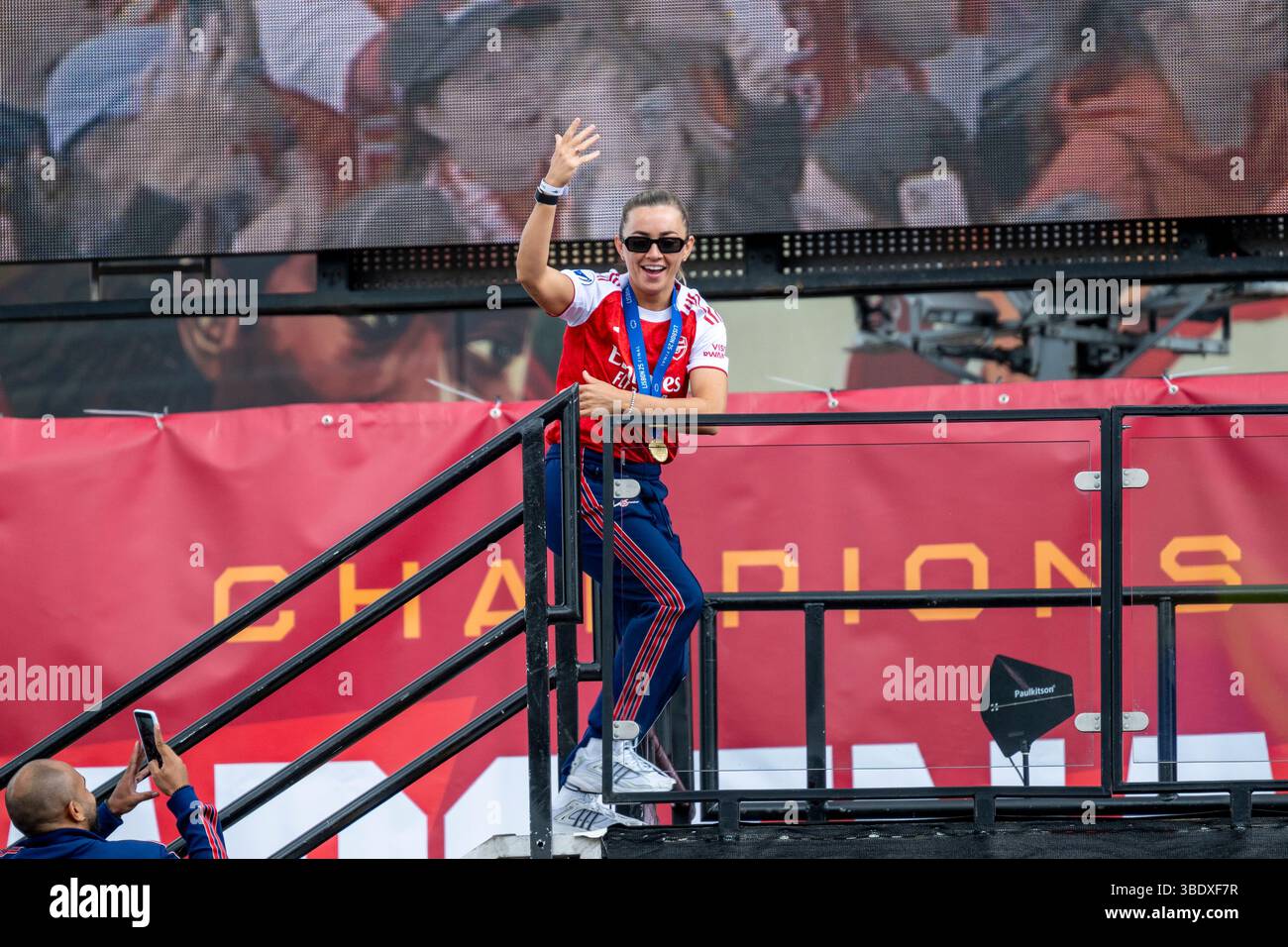 London, UK. 26 May 2025. Katie McCabe arrives as Arsenal Women ...