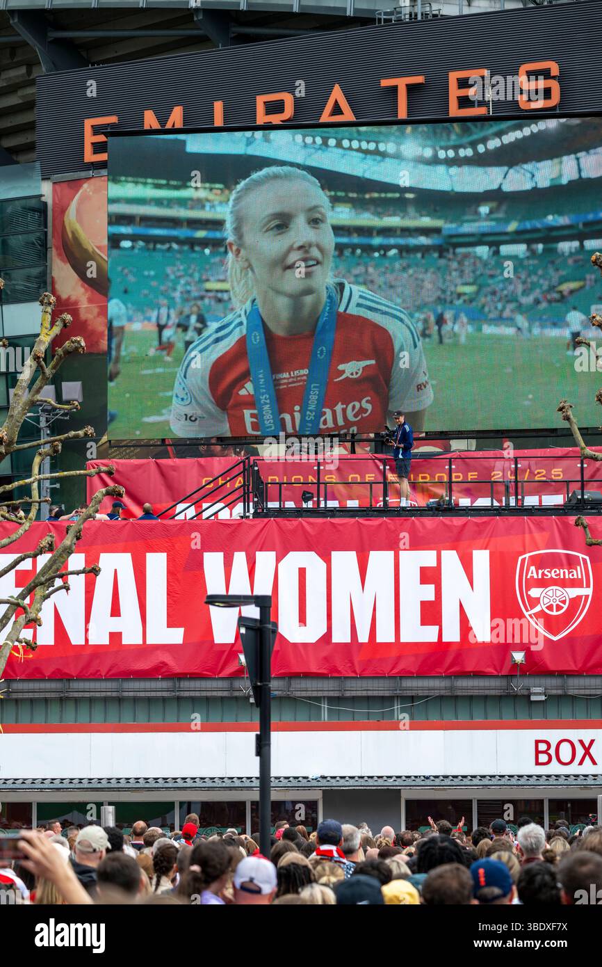 London, UK. 26 May 2025. Leah Williamson is shown on the big screen ...