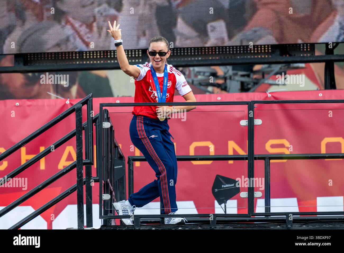 London, UK. 26 May 2025. Katie McCabe arrives as Arsenal Women ...