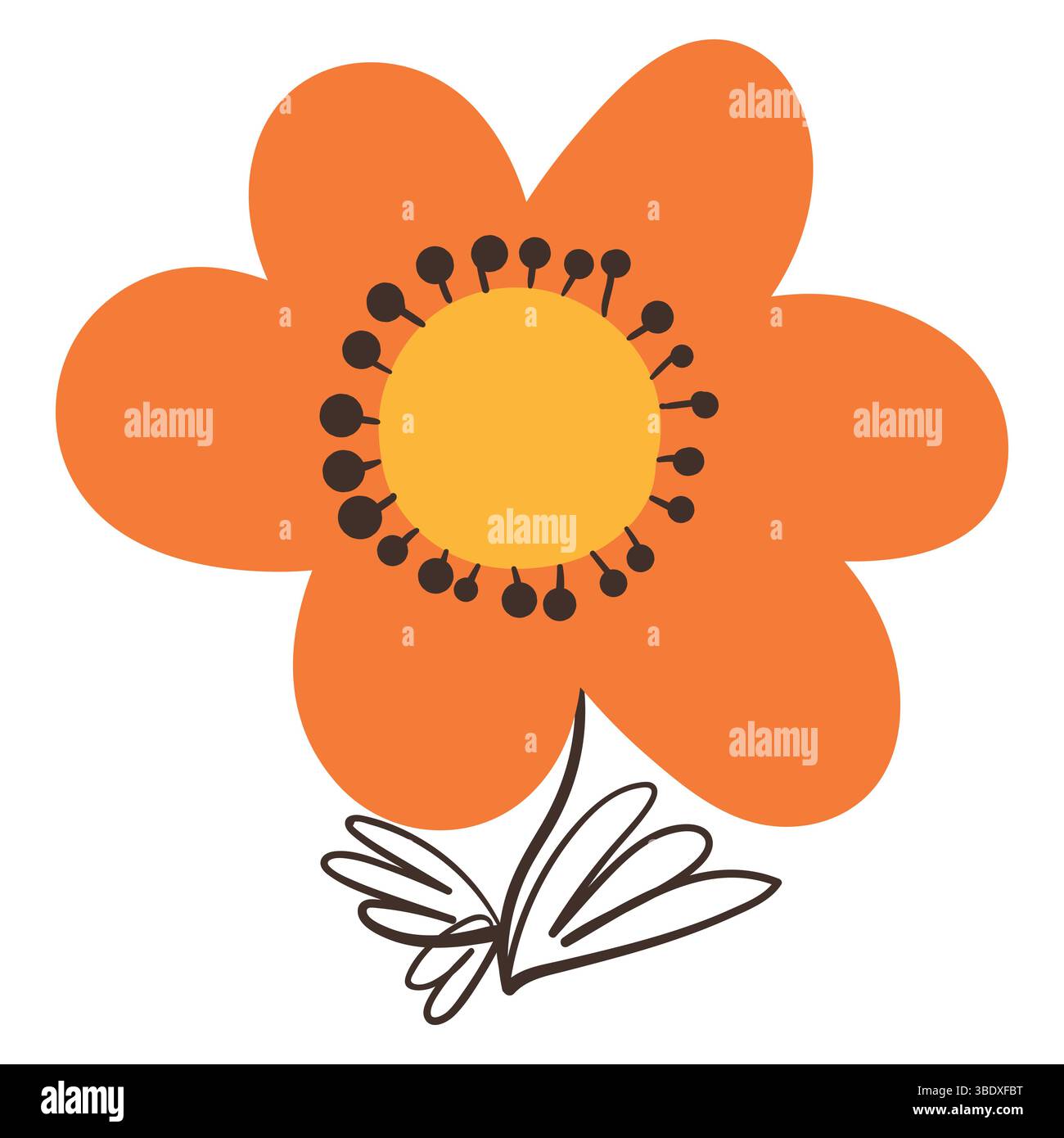 Flower with Simple Brush Line Decorations. Colorful plant with cute ...