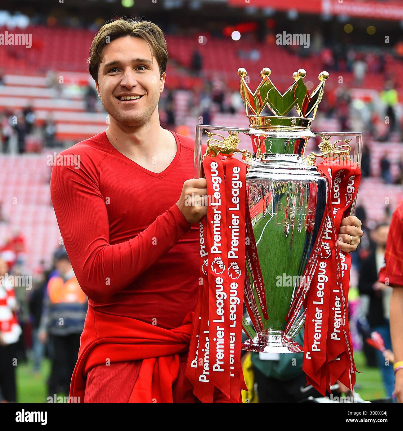 Liverpool, UK. 25th May, 2025. Federico Chiesa with the Premier League ...