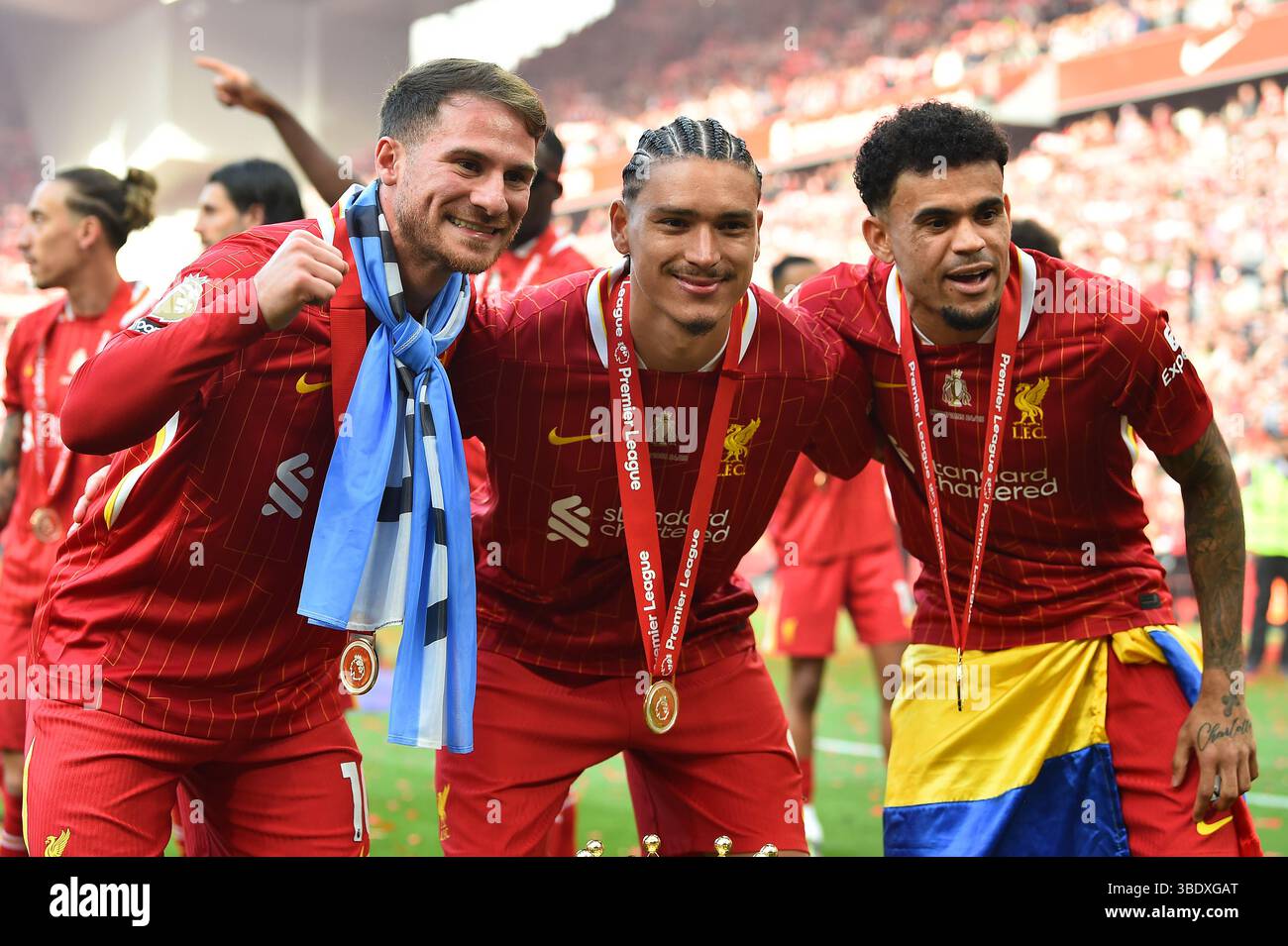 Liverpool, UK. 25th May, 2025. Alexis Mac Allister, Darwin Nunez and ...