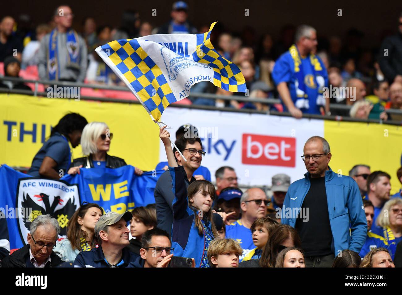 London, England. 26th May 2025. AFC Wimbledon supporters before the Sky ...