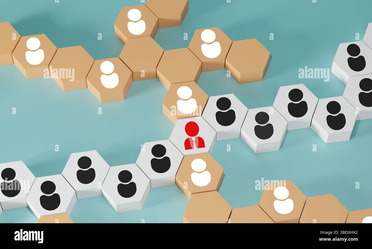 3D hexagon block with manager icon working, reflecting teamwork. The ...