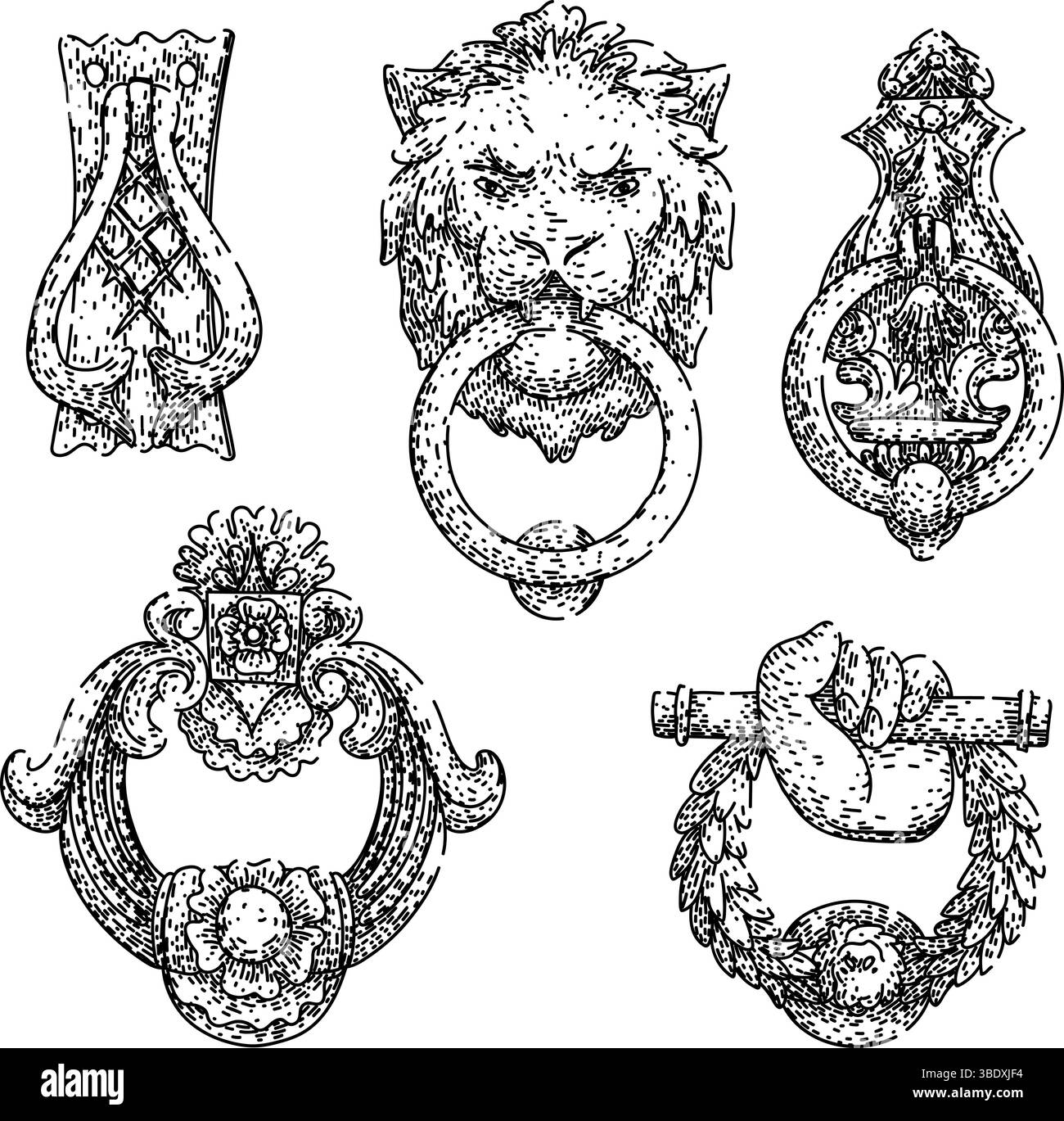 iron door knocker set sketch hand drawn vector Stock Vector Image & Art ...