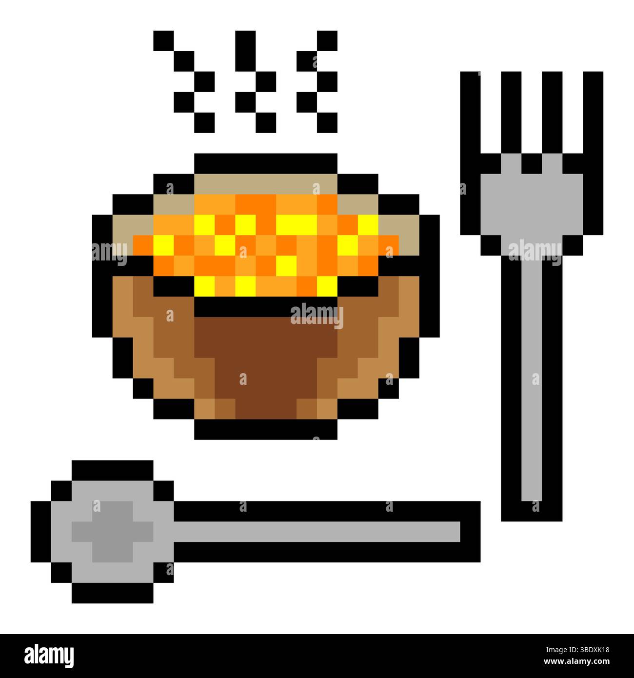 Rice bowl with spoon and fork in pixel art style Stock Vector Image ...