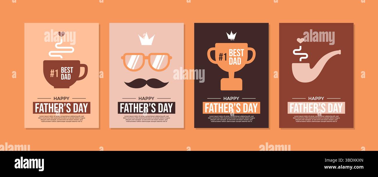 Happy Father's Day poster template collection with a cup of coffee. a ...