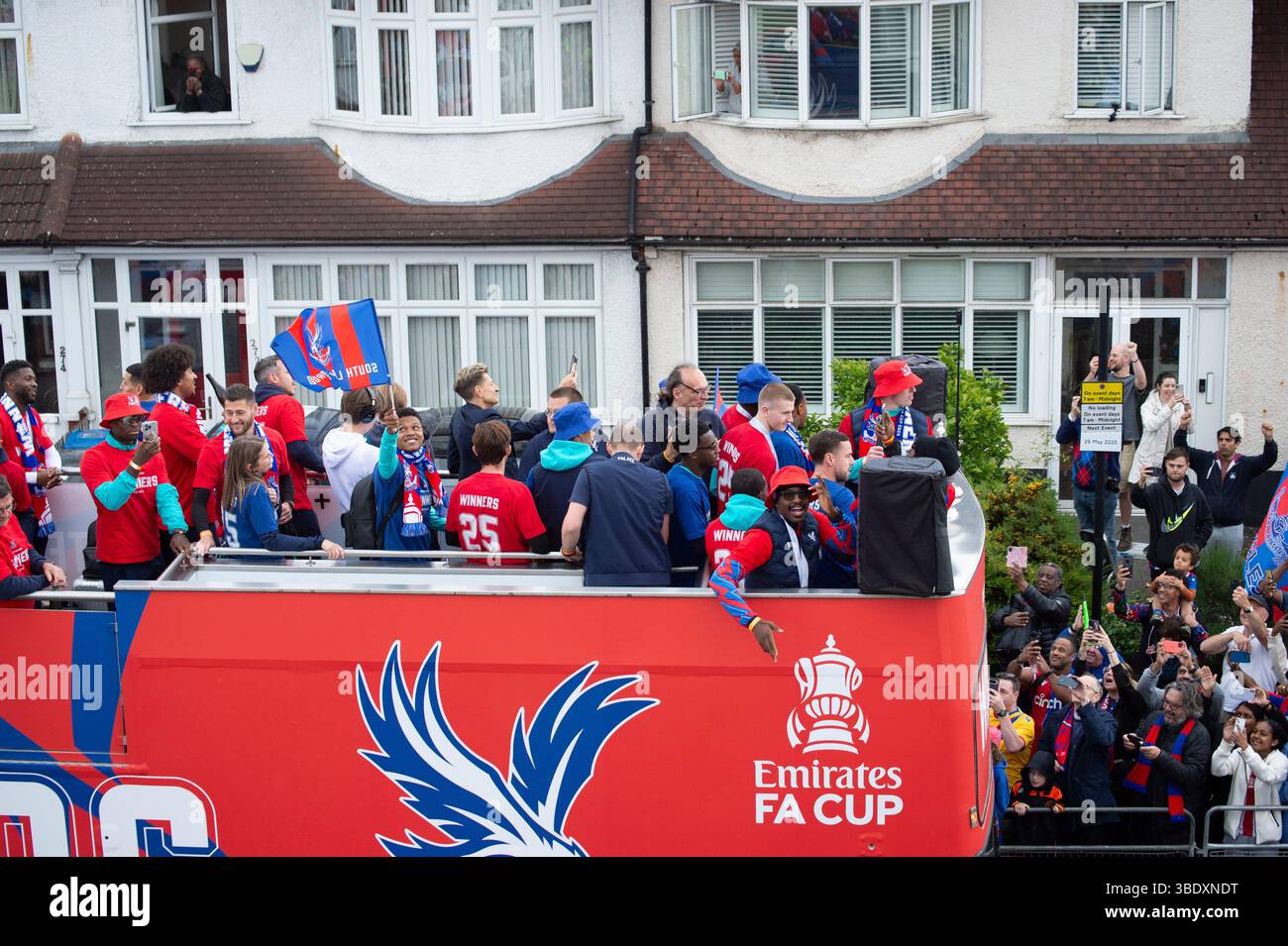 London, UK. 26th May, 2025. Crystal Palace FC players on an open top ...