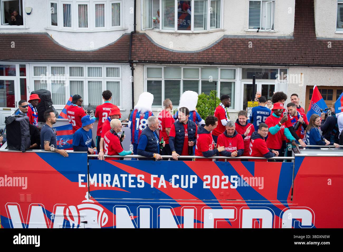 London, UK. 26th May, 2025. Crystal Palace FC players on an open top ...