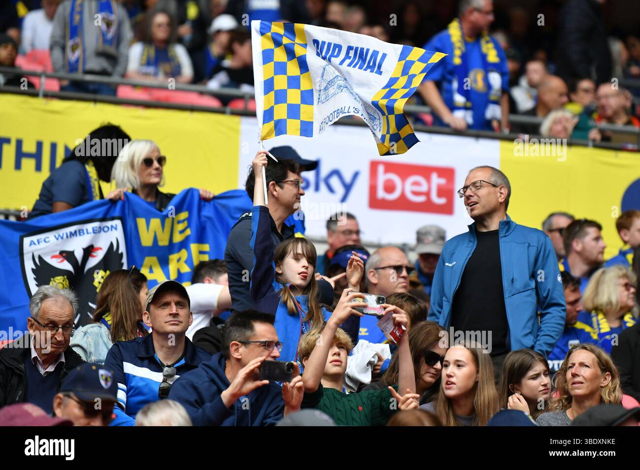 London, England. 26th May 2025. AFC Wimbledon supporters before the Sky ...