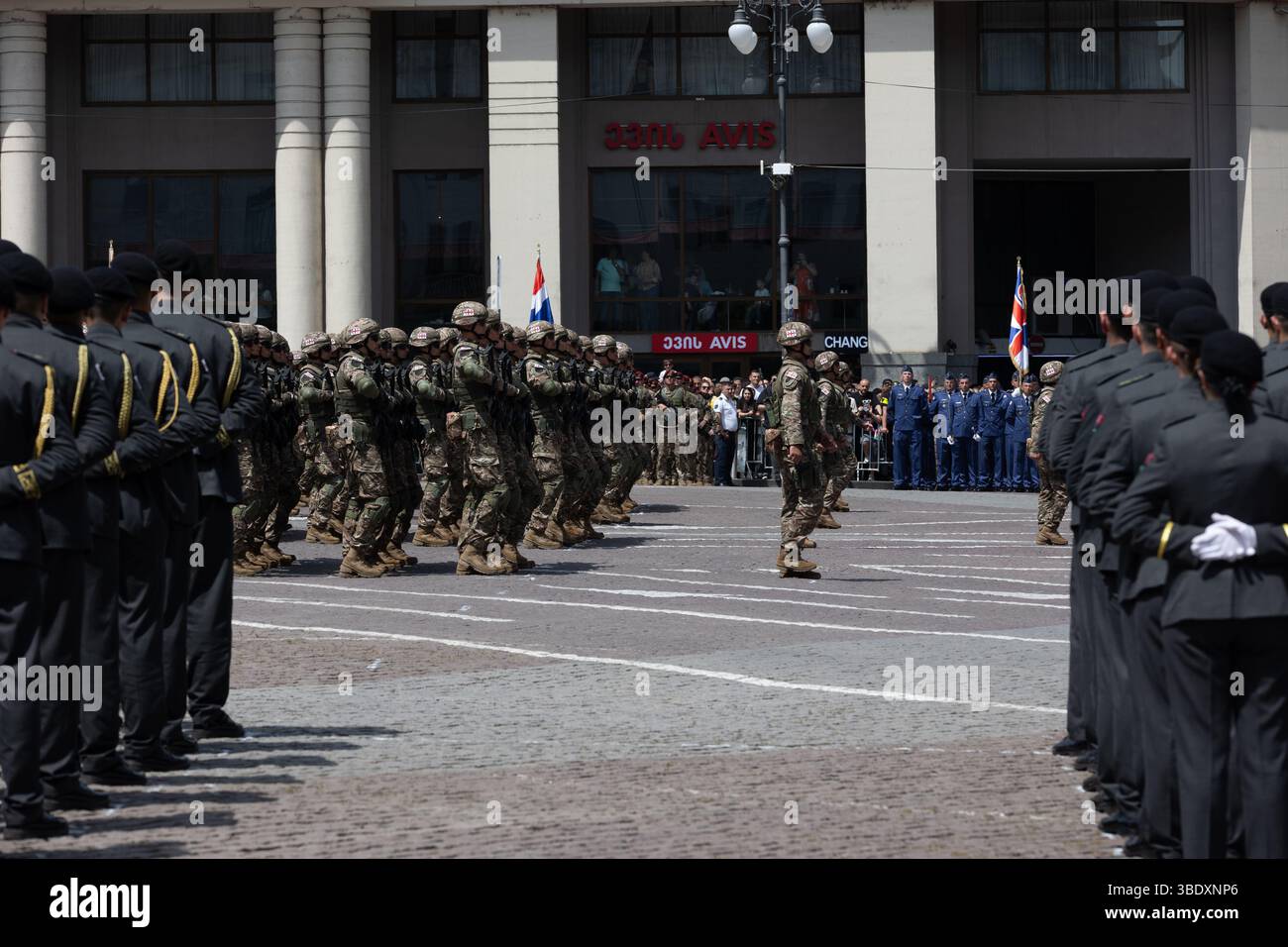 Georgian special forces in combat uniforms and helmets take part in the ...