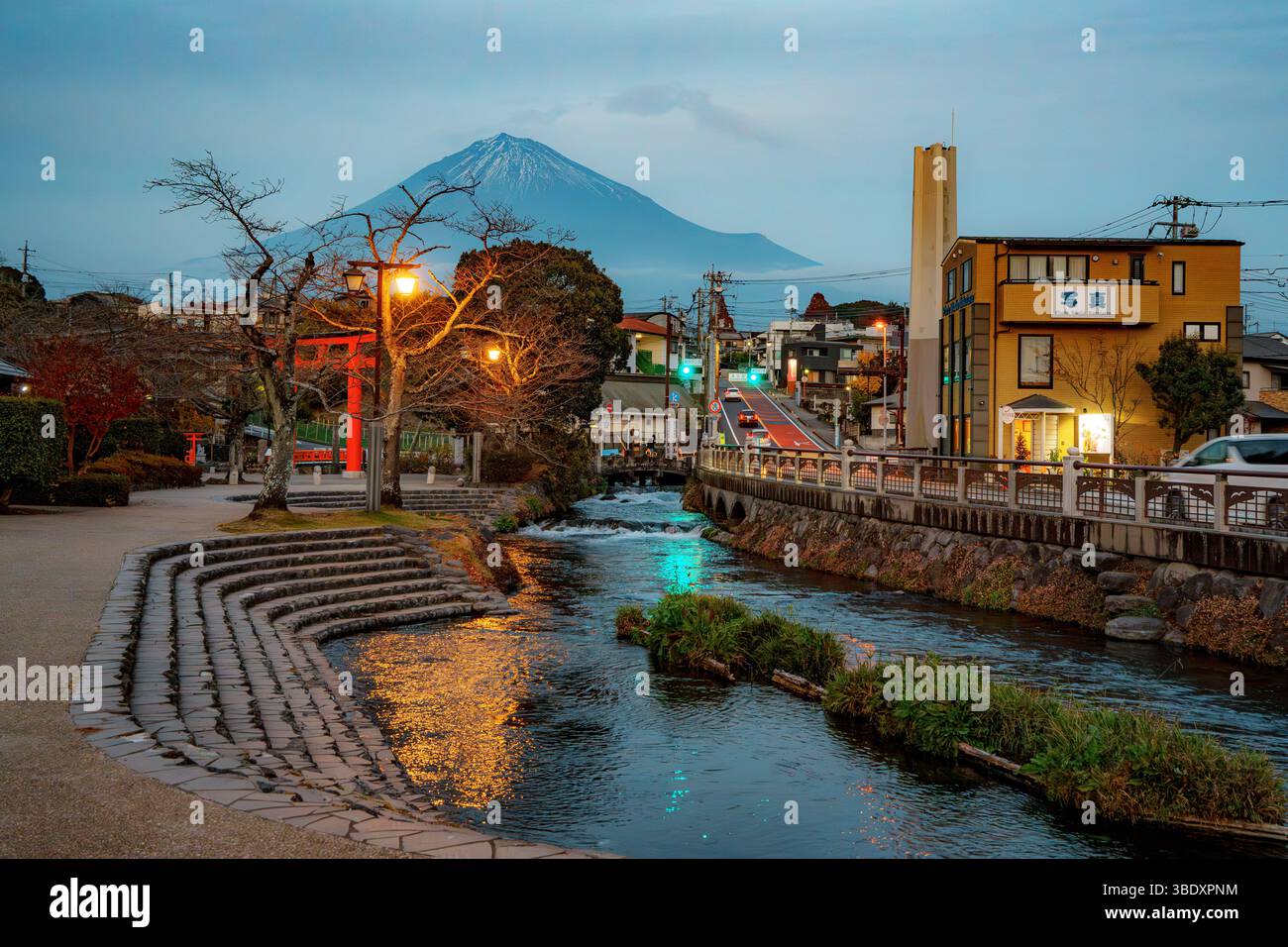 Fujinomiya, Japan - Dec 11, 2023: Serene twilight scene of Fujinomiya ...