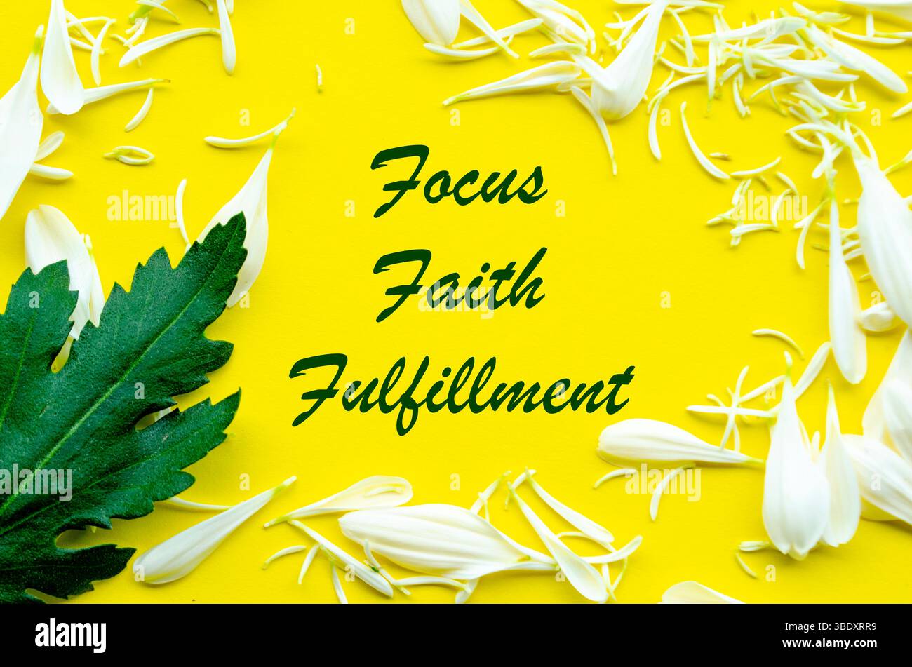 Focus, Faith and fulfillment text on yellow cover background surrounded ...