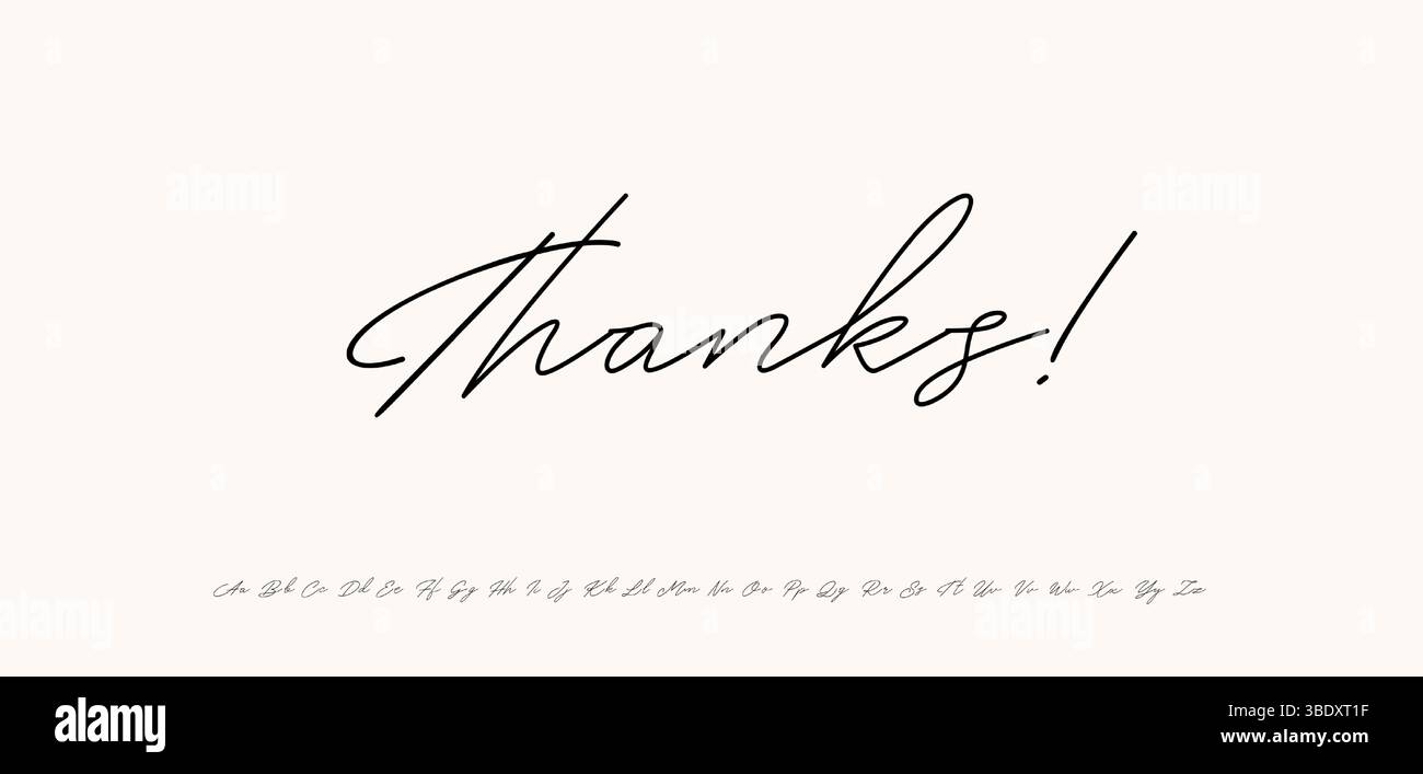 Thanks in elegant modern calligraphy style. Handwritten cursive ...