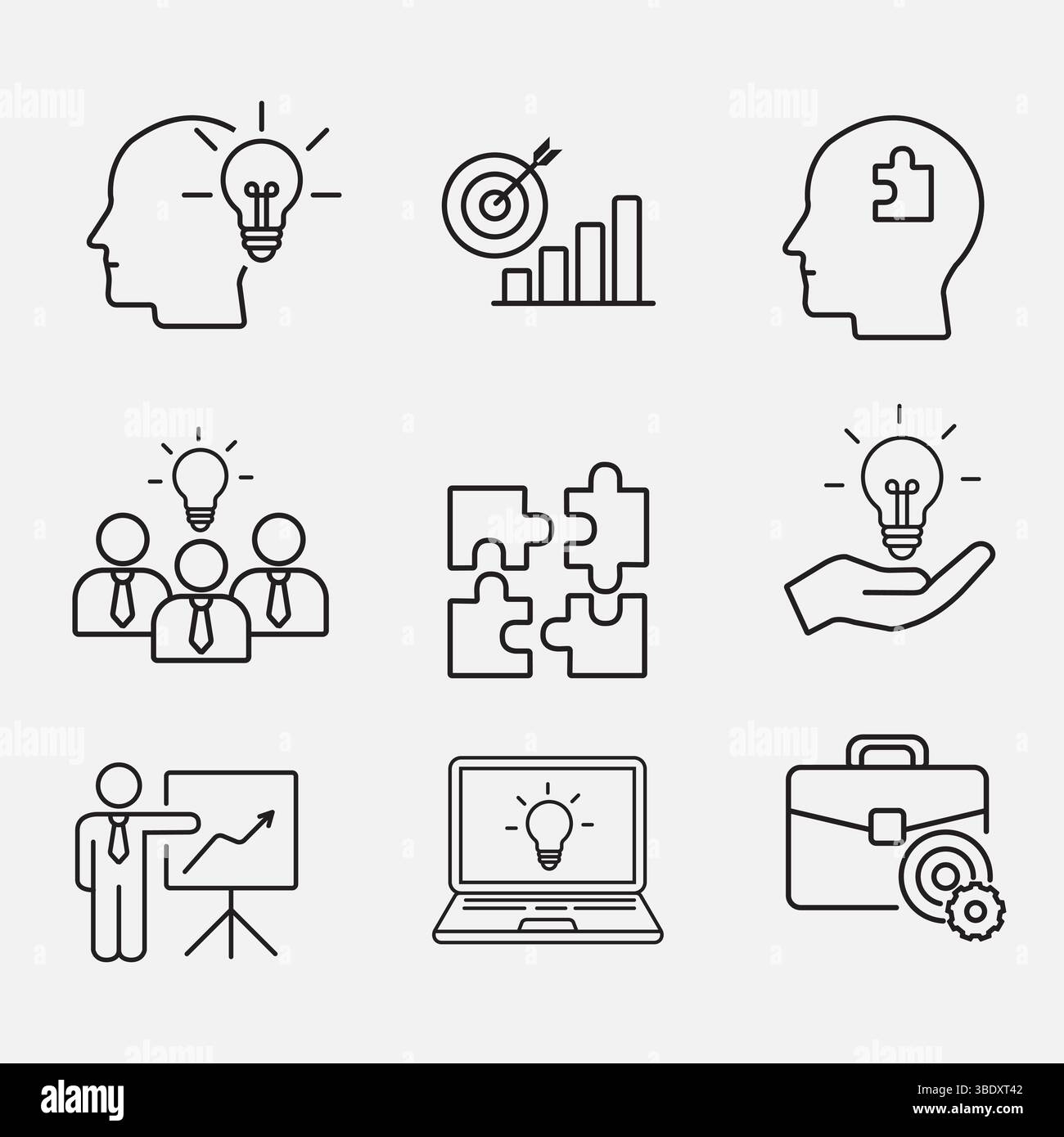 Minimal outline icon set representing creative business solutions ideas ...