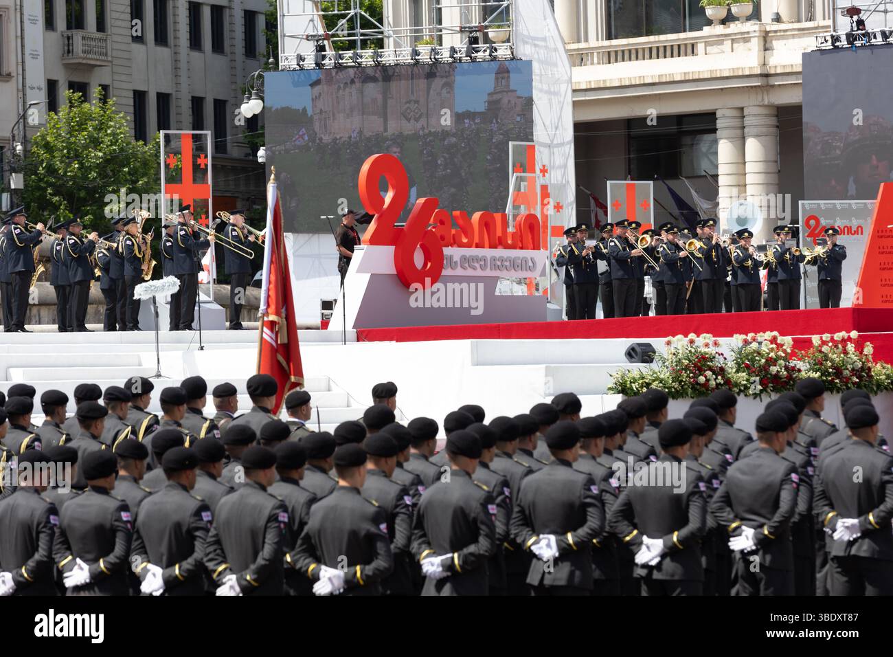 Tbilisi, Georgia. 26th May, 2025. A Georgian military unit in grey ...