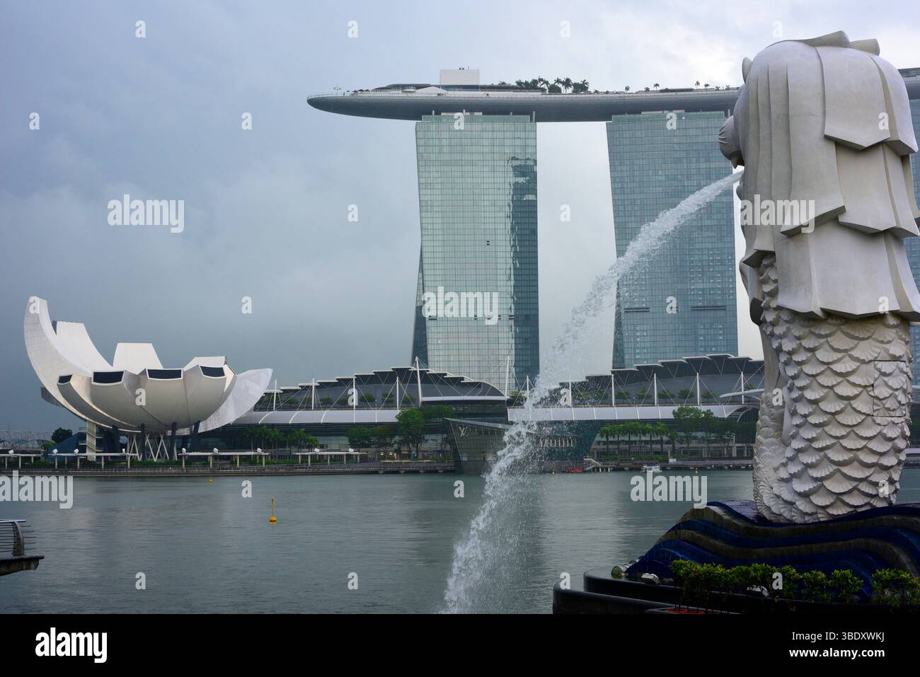The Merlion statue,symbol of Singapore,the Marina Bay area,Singapore ...