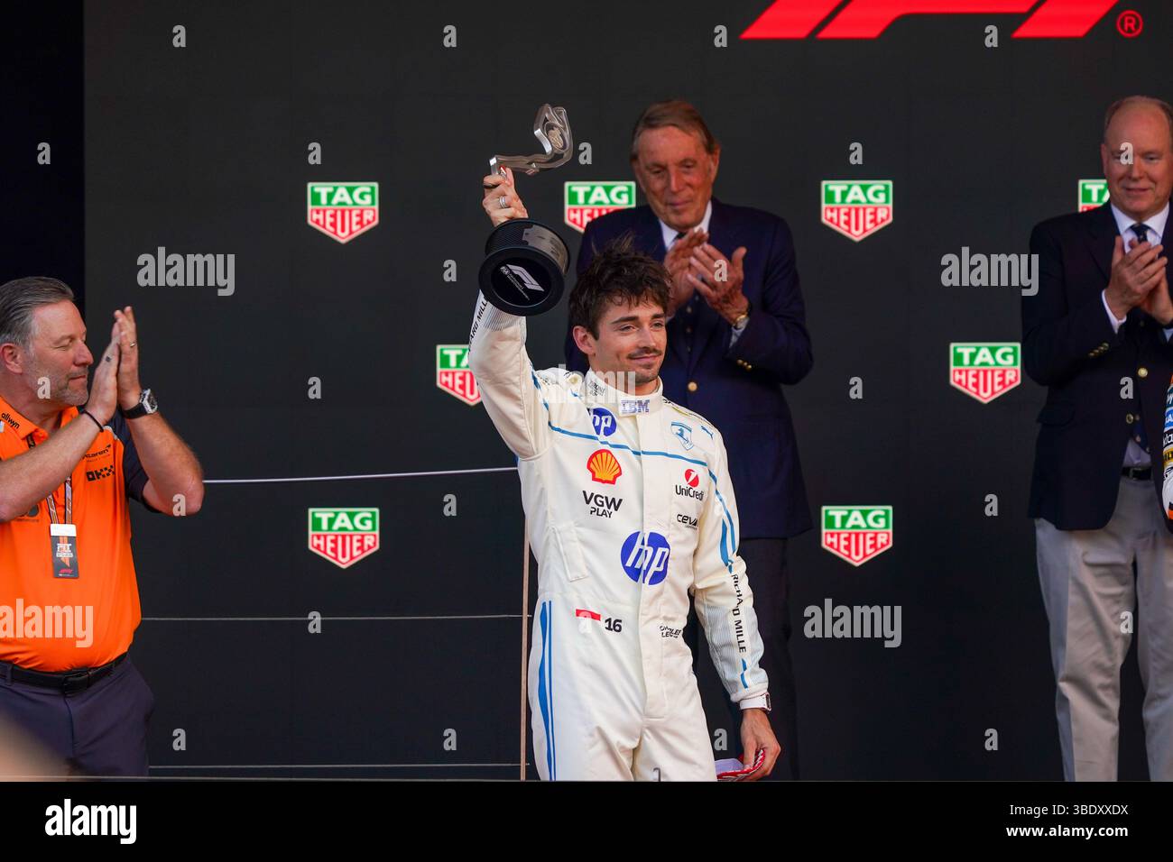 Charles Leclerc celebrates with the cup during the Race of the Formula ...