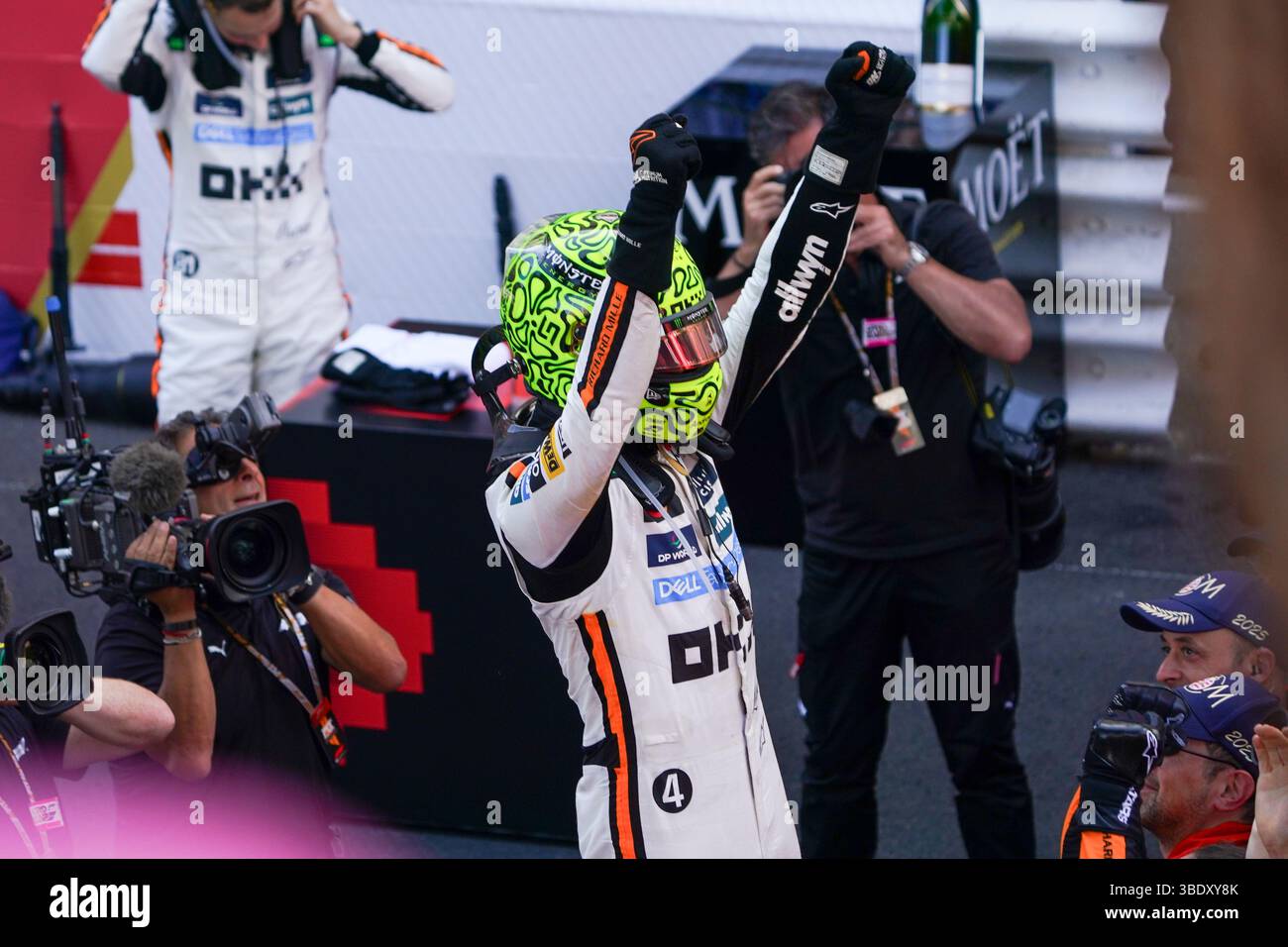 Lando Norris celebrates the win of the race during the Race of the ...
