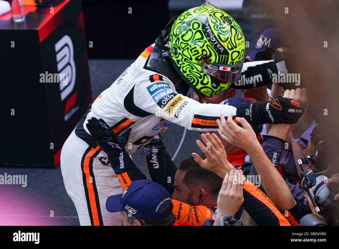 Lando Norris celebrates the win of the race during the Race of the ...