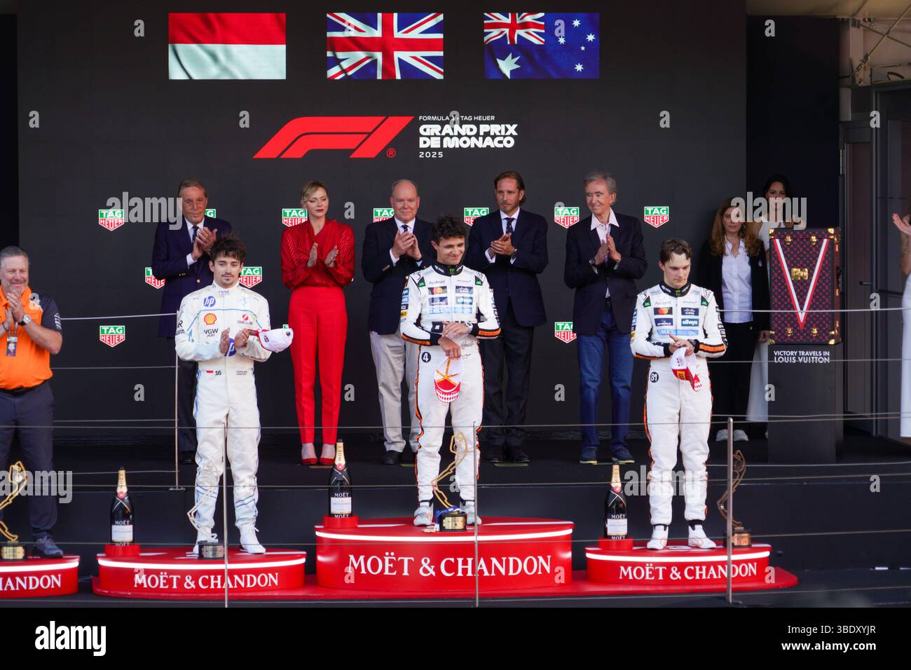 The podium with Lando Norris, Charles Leclerc and Oscar Piastri during the Race of the Formula 1 ...