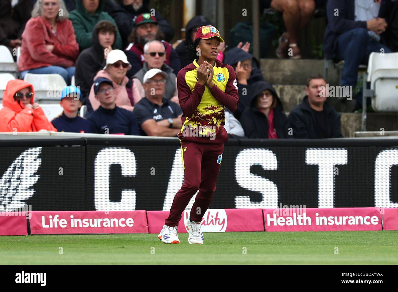 West Indies' Realeanna Grimmond catches out England's Alice Capsey (not ...