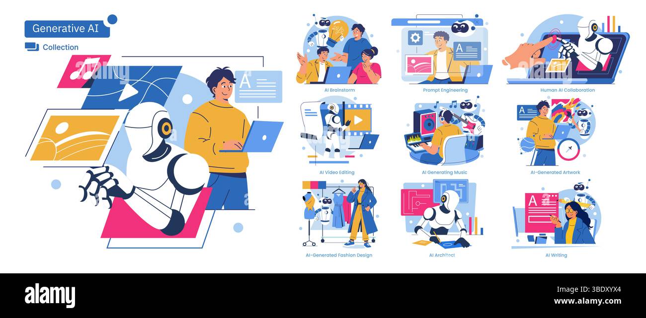 Vector illustration collection showcasing generative AI in creative ...