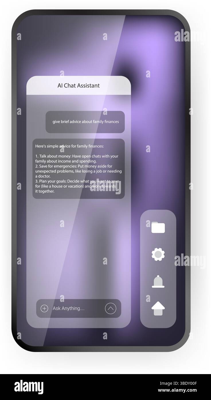 Futuristic user interface design of a mobile chatroom featuring an AI ...