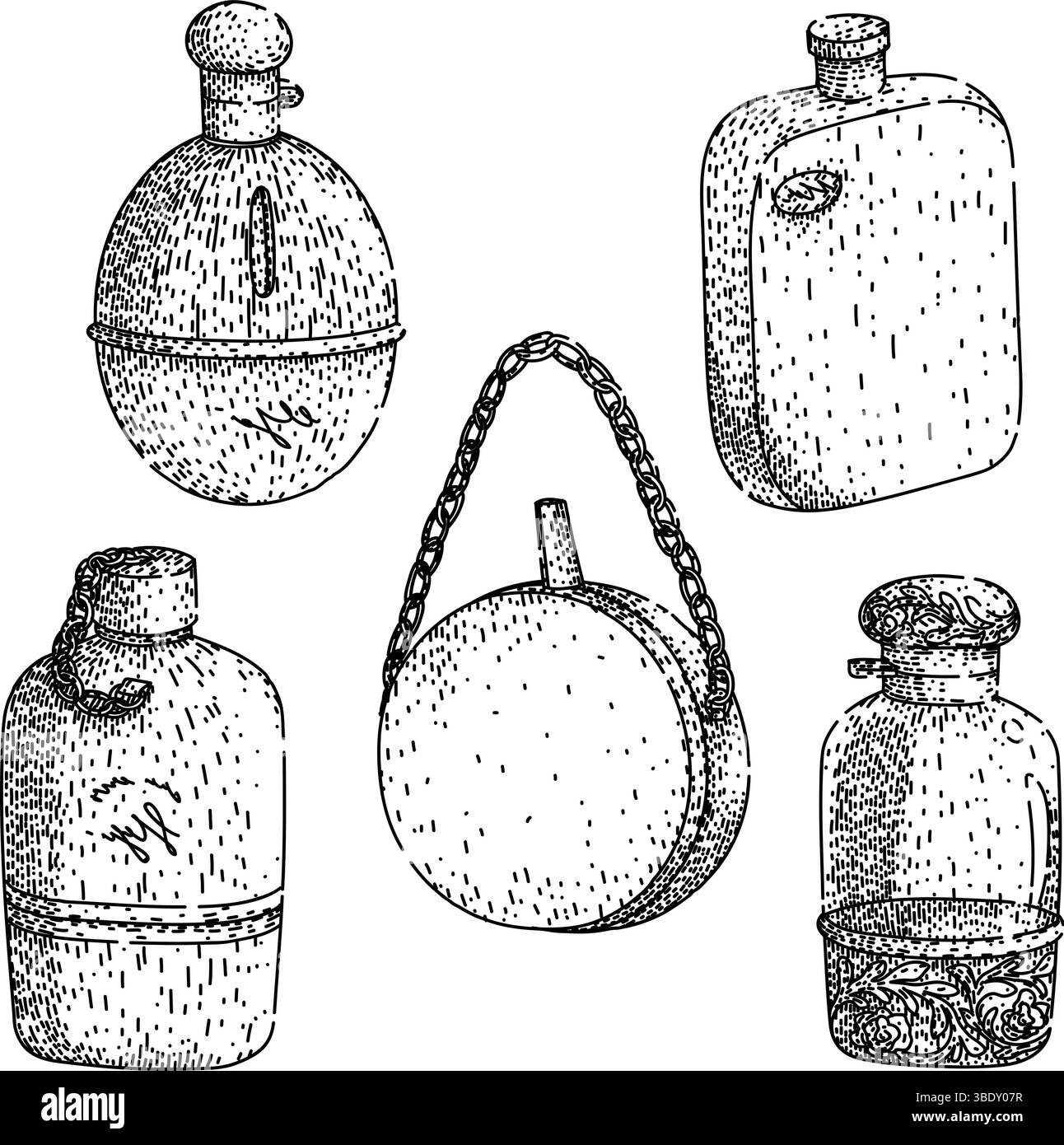 pocket flask set sketch hand drawn vector Stock Vector Image & Art - Alamy
