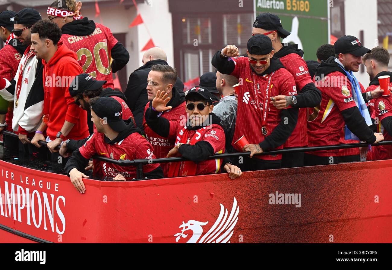 Liverpool, UK. 26th May, 2025. Liverpool players acknowledge the huge ...