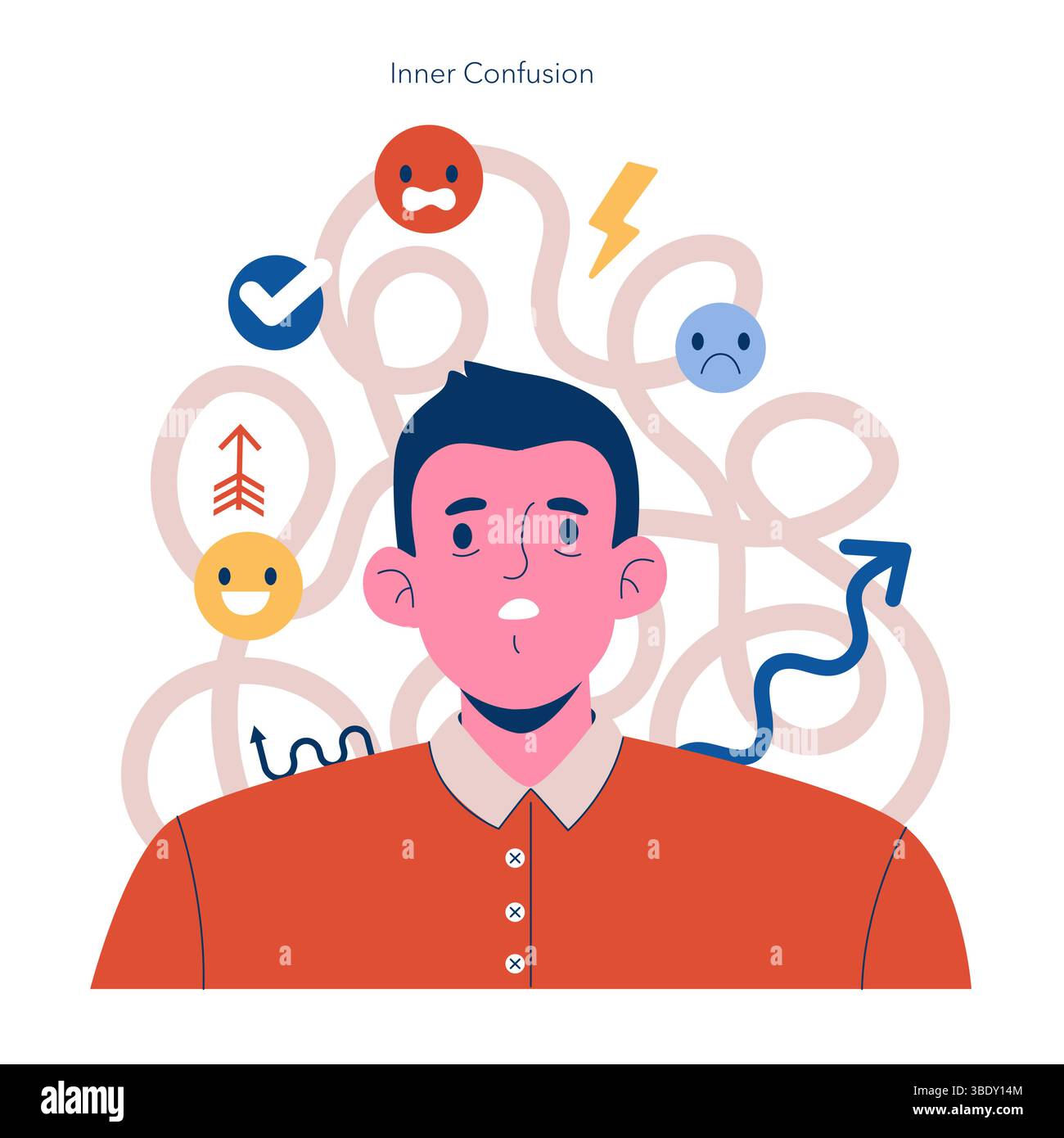 Inner Confusion concept. Emotions expressed through various symbols ...