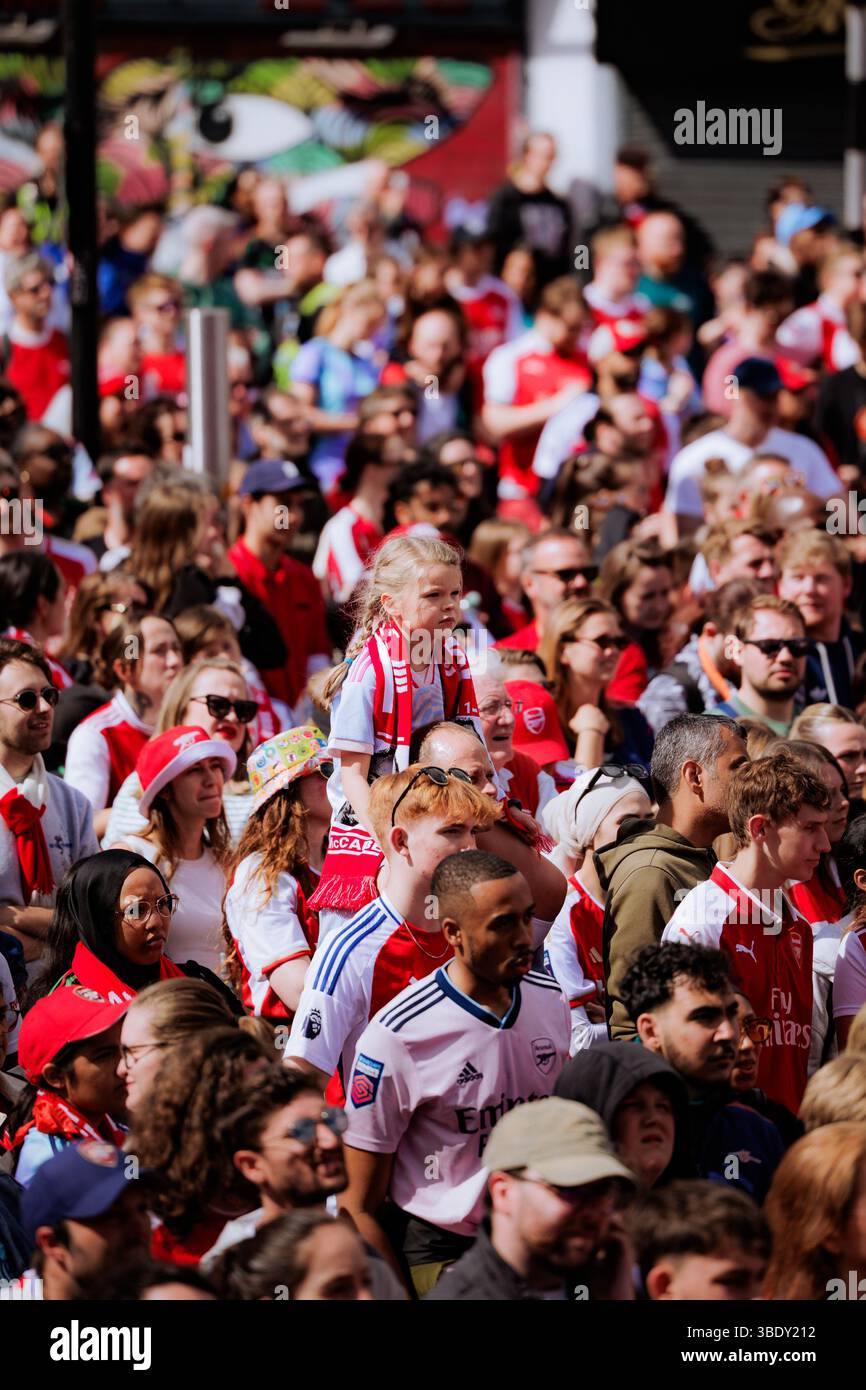 London, UK. 26th May, 2025. Arsenal supporters during the UEFA Womens ...