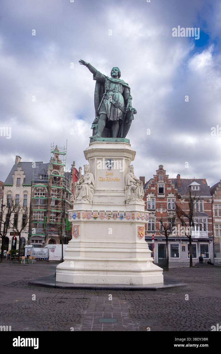 31.03.2025, Gent, Belgium, Statue of Jacob van Artevelde stands tall on ...