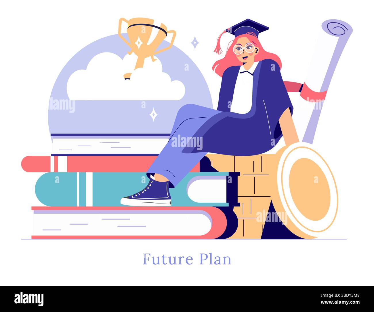 Graduation illustration featuring a student contemplating their future ...