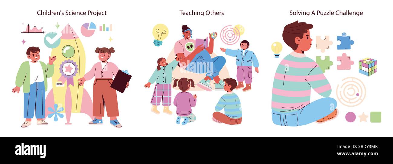 Vector illustration of children engaging in a science project with ...