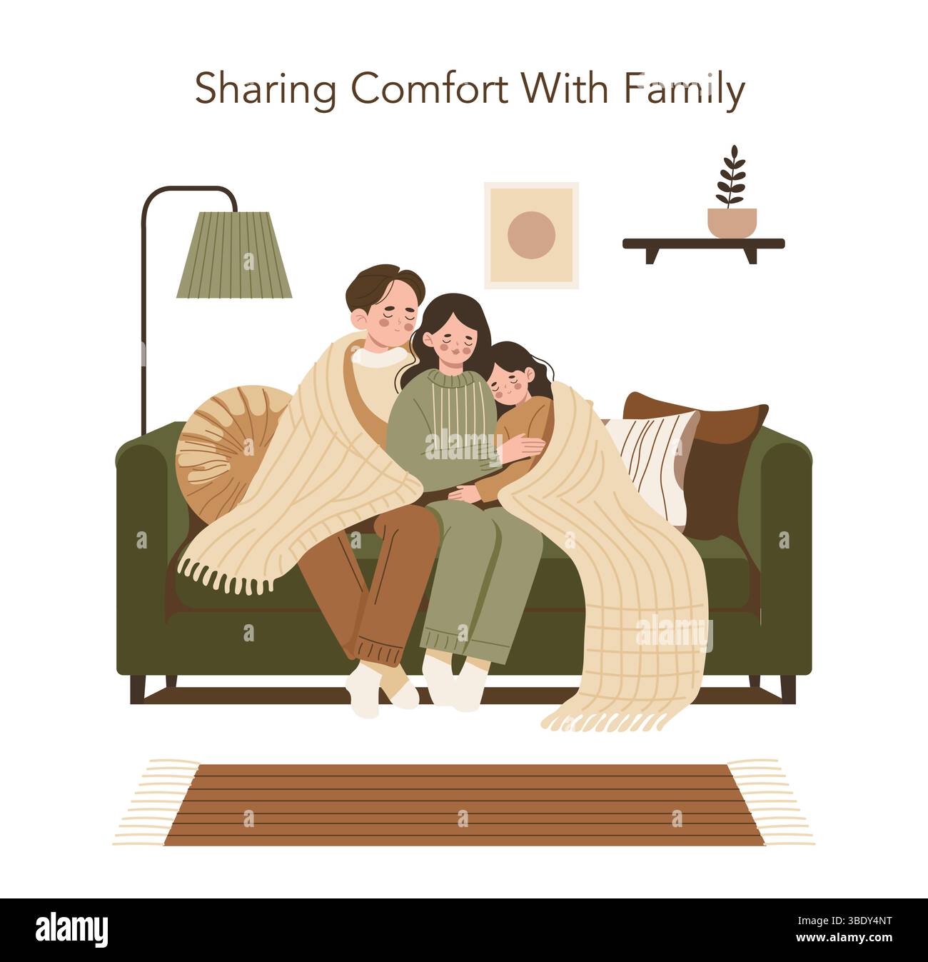 Vector illustration of a family sharing warmth and comfort on a couch ...