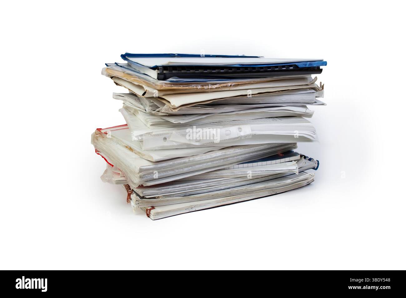 Paper folders stack isolated on white background, abstract backdrop ...