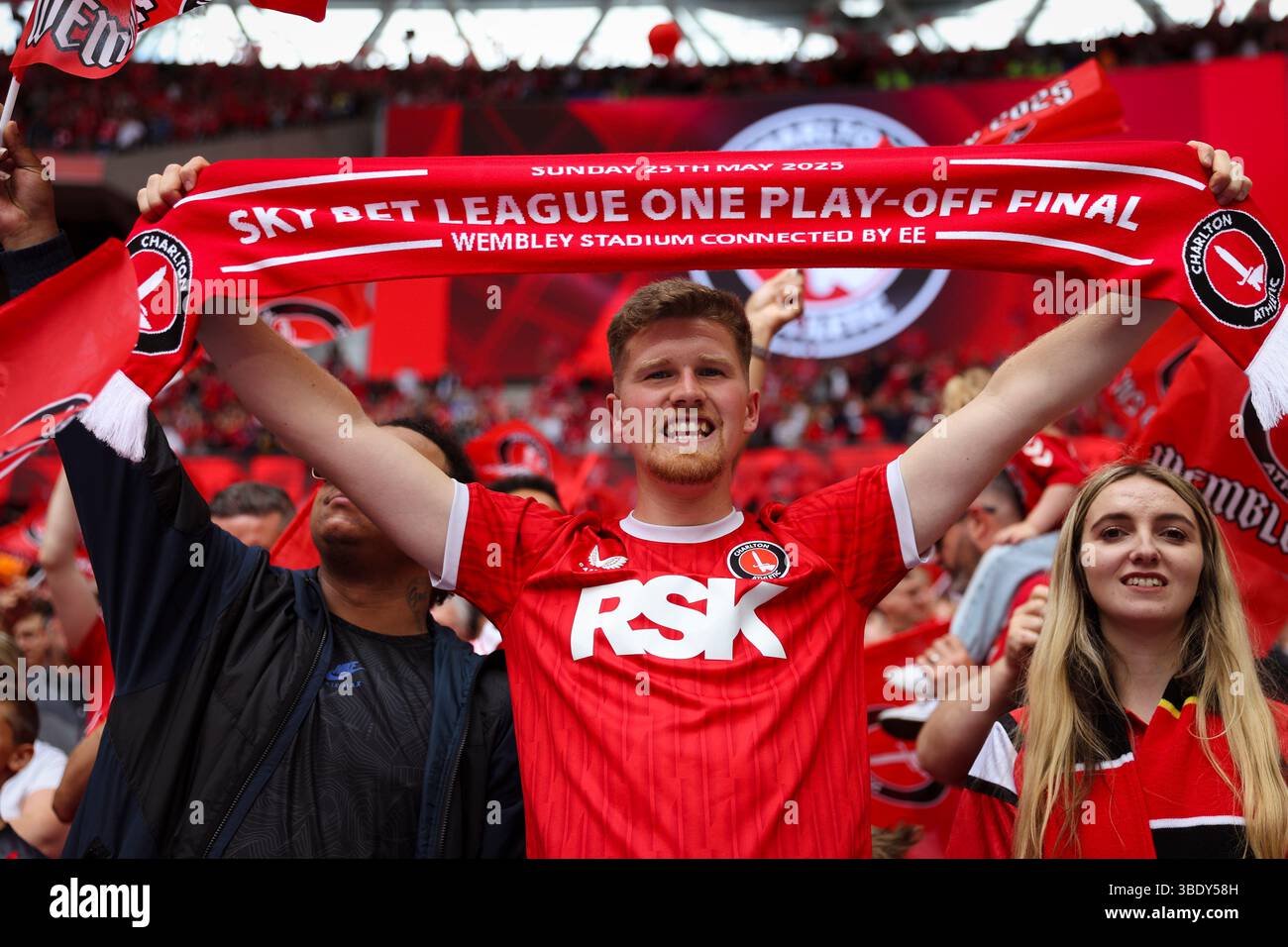 London, UK. 25th May, 2025. Charlton Athletic fans attend the Sky Bet ...