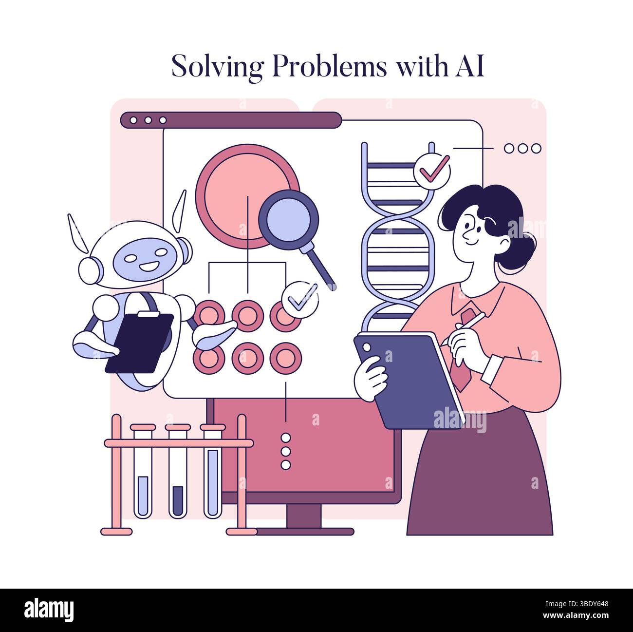 Women engage in AI-driven problem solving, showcasing collaboration with technology. The ...