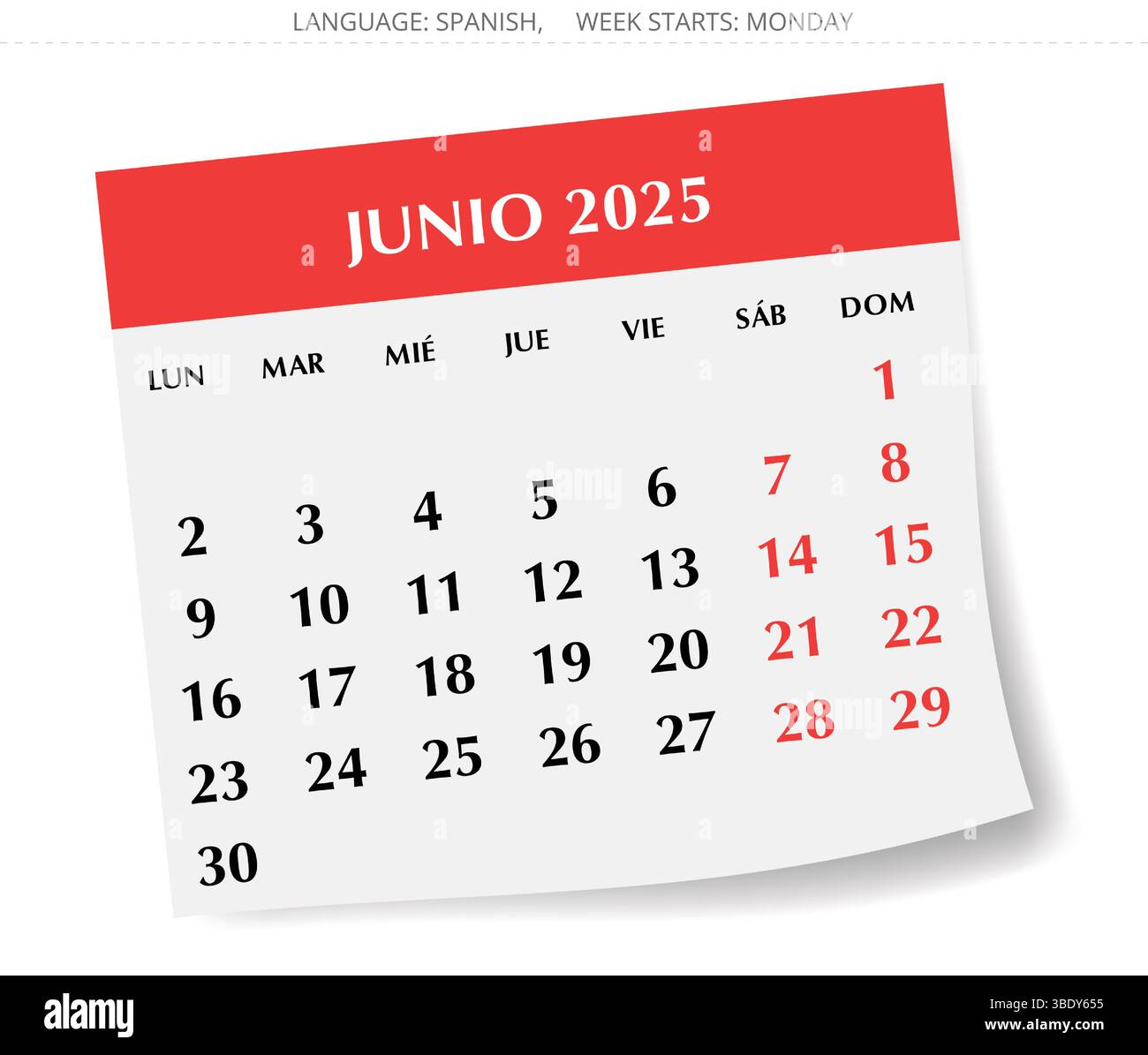 2025 Spanish june calendar - month junio. Vector illustrations for ...