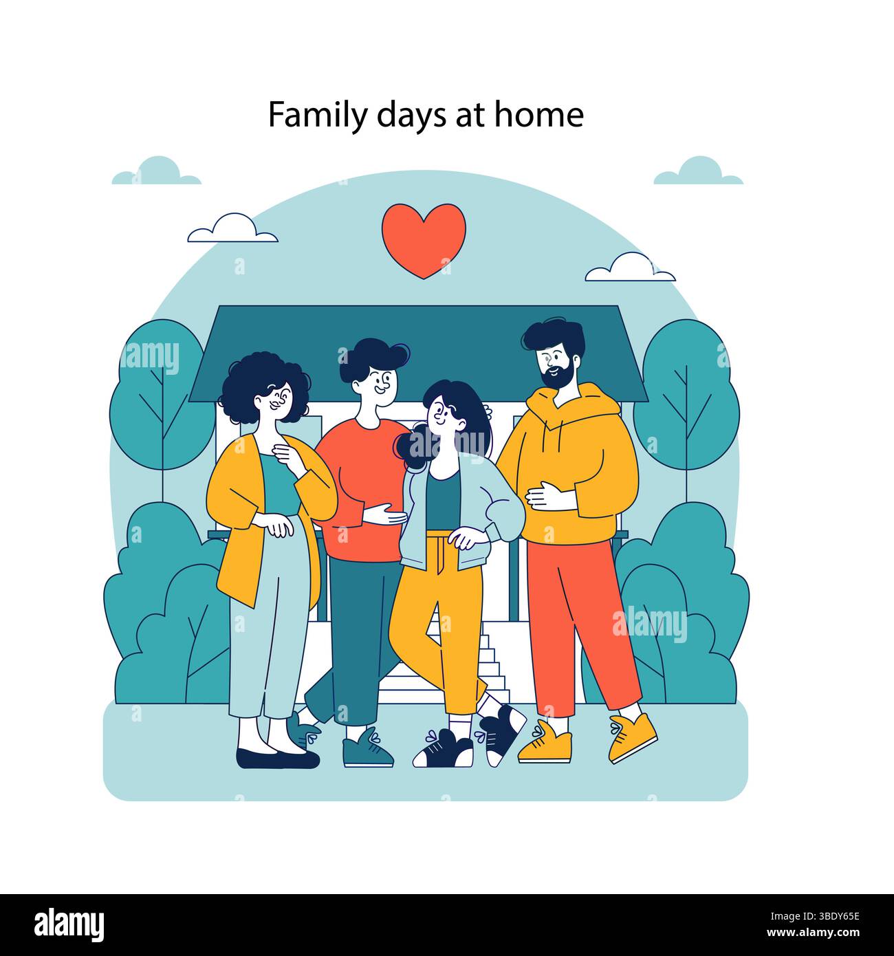 Family bonding time outdoors, illustration showcasing a happy family ...
