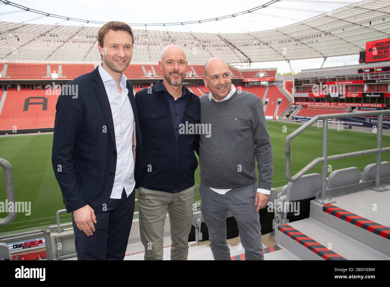 Left to right: Simon Rolfes (Sports Director), Erik ten Hag, Head Coach, Fernando Carro de Prada ...