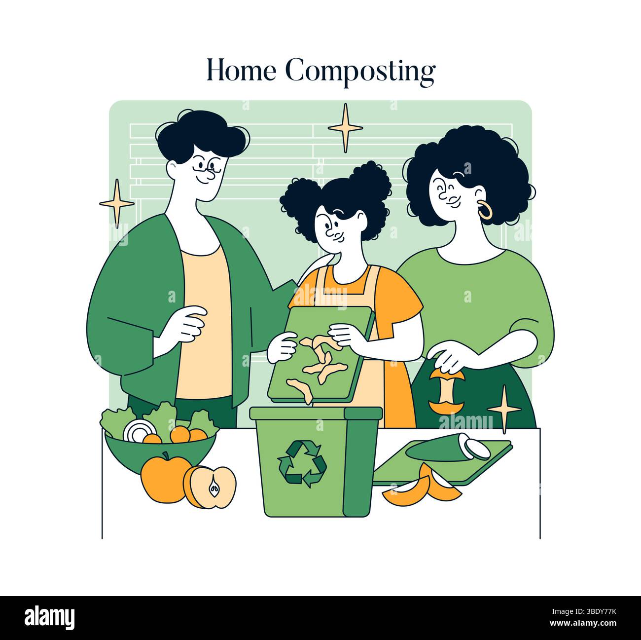 Home composting practice with a family engaging in sustainable waste ...