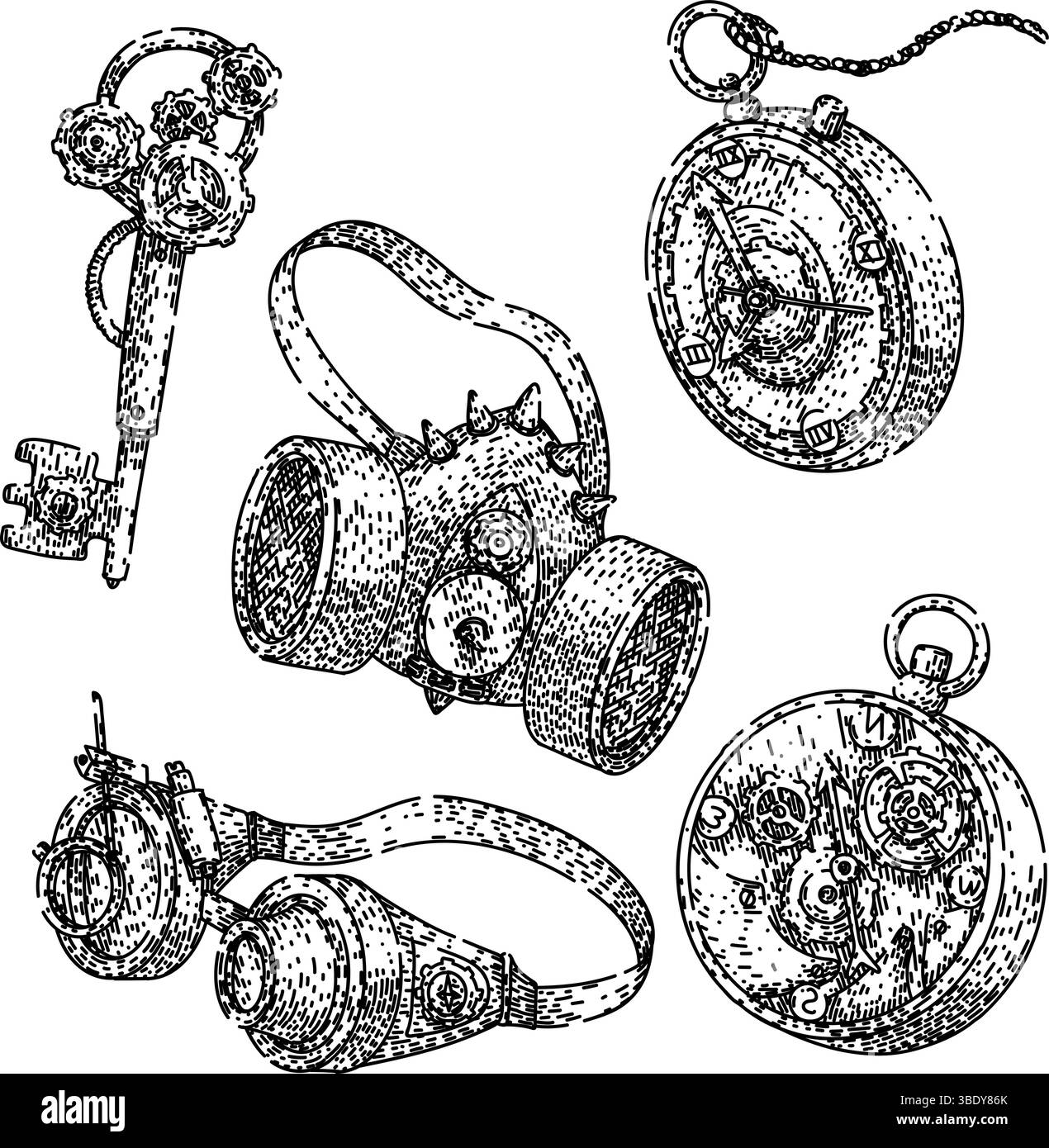 steampunk device set sketch hand drawn vector Stock Vector Image & Art ...
