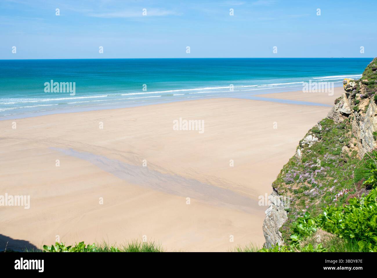 Secluded Whipsiderry Beach near Newquay, Cornwall, with golden sands ...